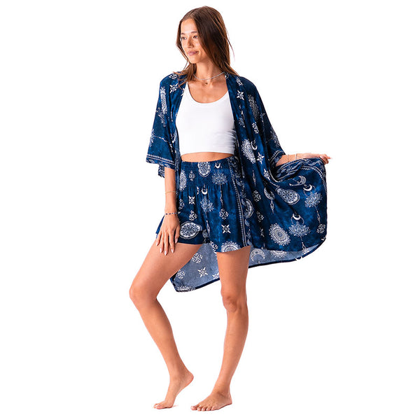 Nightfall Blue Lotus Moon Kimono | Lotus and Luna - LotusAndLuna